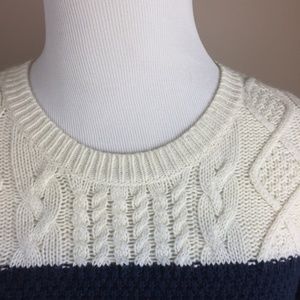 Madewell | Sweaters | Madewell Blue Cream Color Block Cable Knit Sweater | Poshmark